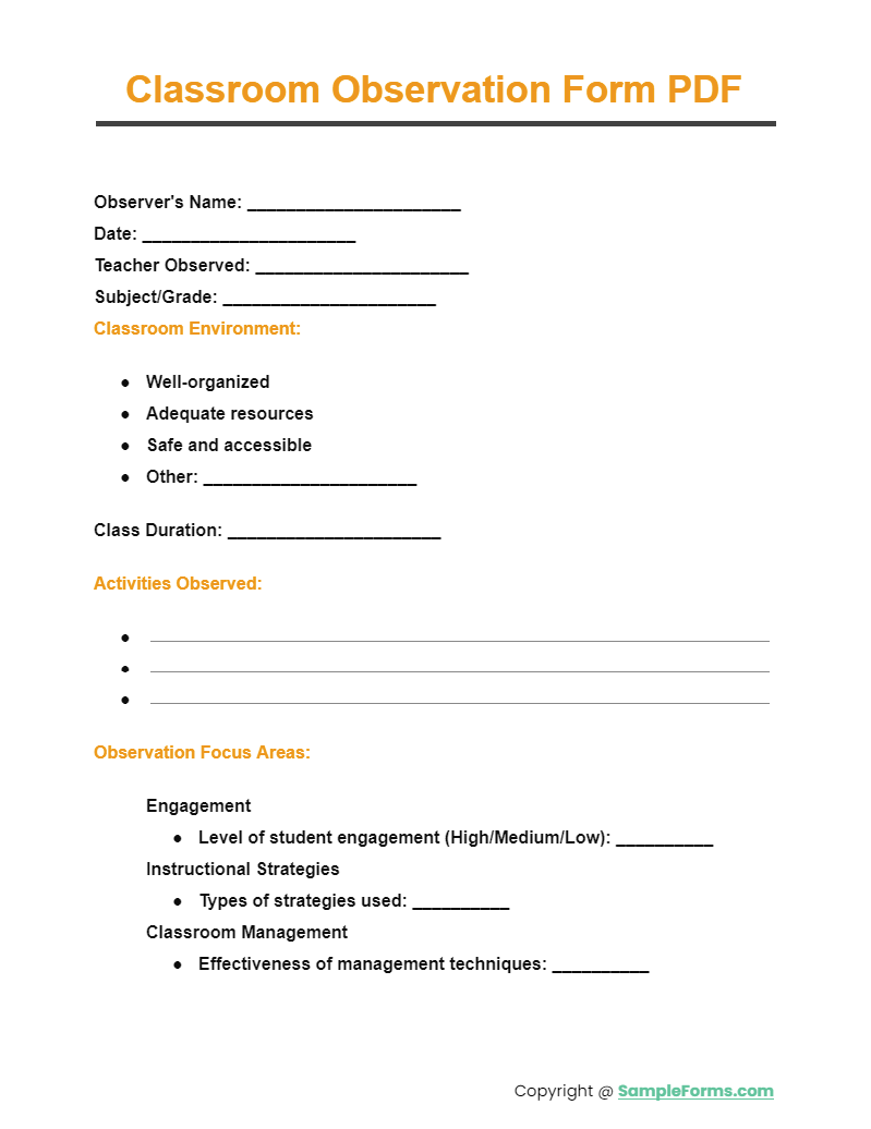 FREE 9+ Classroom Observation Form Samples, PDF, MS Word, Google Docs ...
