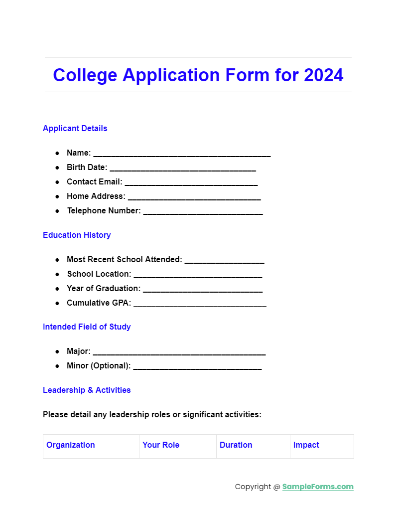 FREE 15+ College Application Form Samples, PDF, MS Word, Google Docs