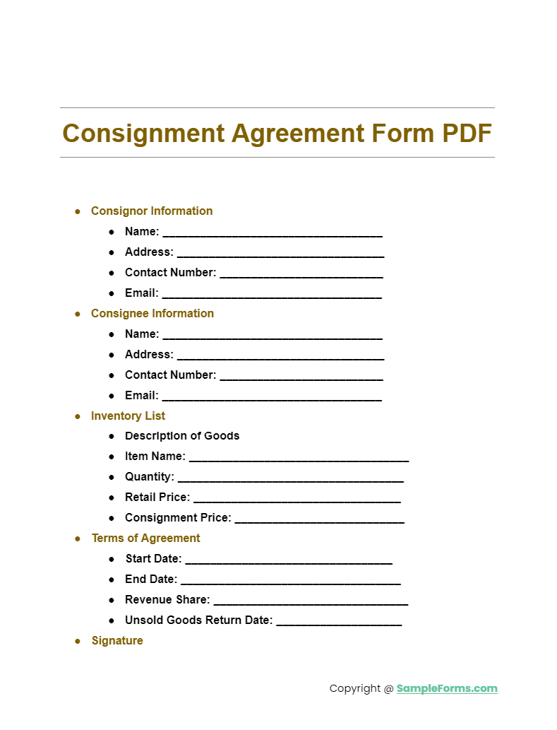 FREE 15 + Consignment Agreement Form Samples, PDF, MS Word, Google Docs