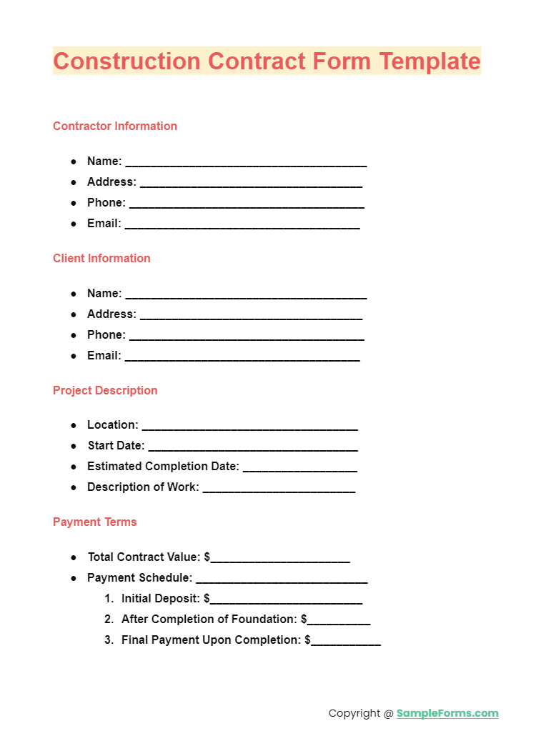 FREE 15+ Construction Contract Form Samples, PDF, MS Word, Google Docs