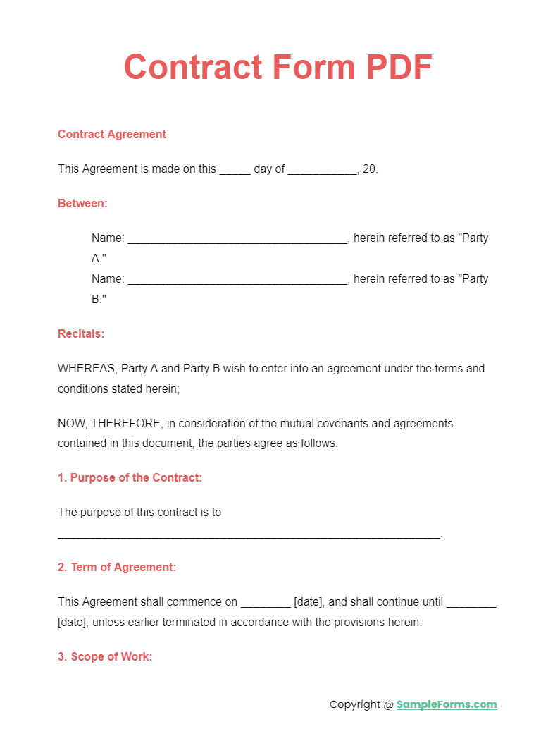 FREE 39+ Contract Form Samples, PDF, MS Word, Google Docs