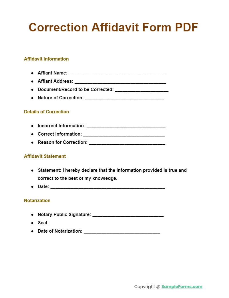 FREE 11+ Correction Affidavit Form Samples, PDF, MS Word, Google Docs