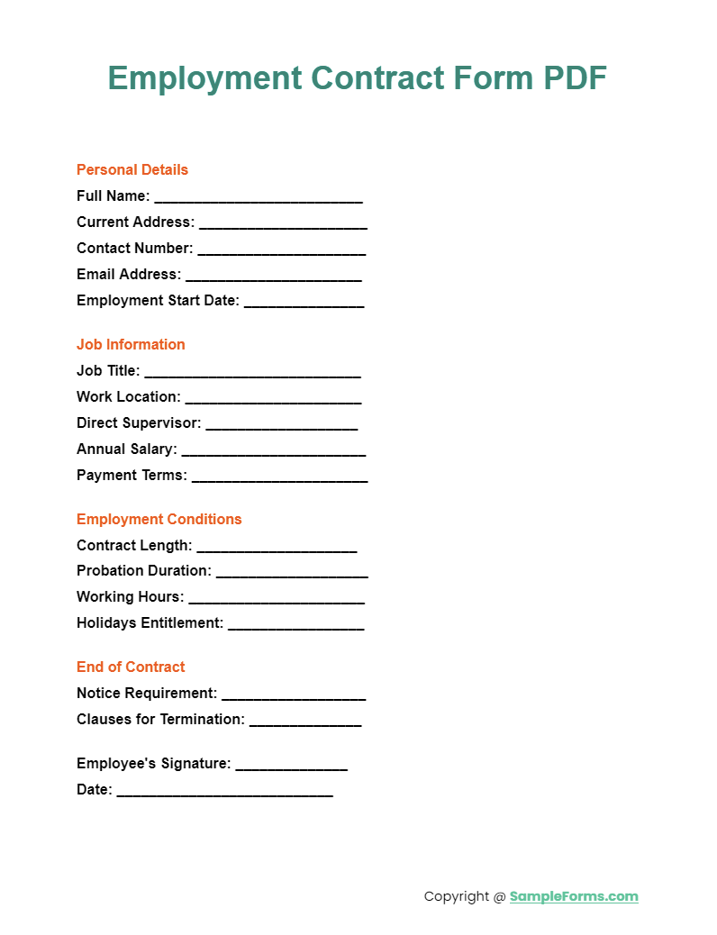 FREE 16+ Employment Contract Form Samples, PDF, MS Word, Google Docs, Excel