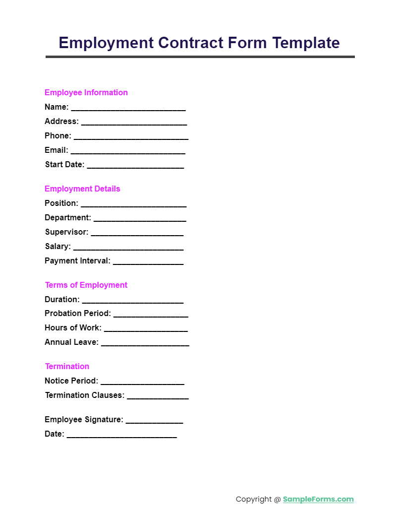 FREE 16+ Employment Contract Form Samples, PDF, MS Word, Google Docs, Excel