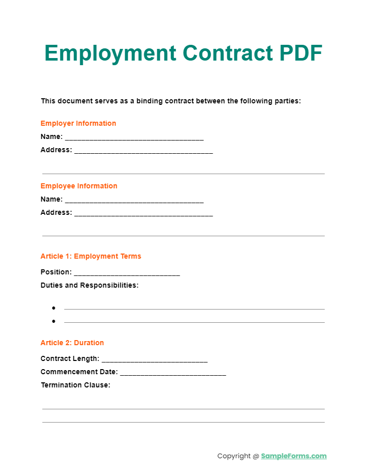 FREE 11+ Employment Contract Samples, PDF, MS Word, Google Docs