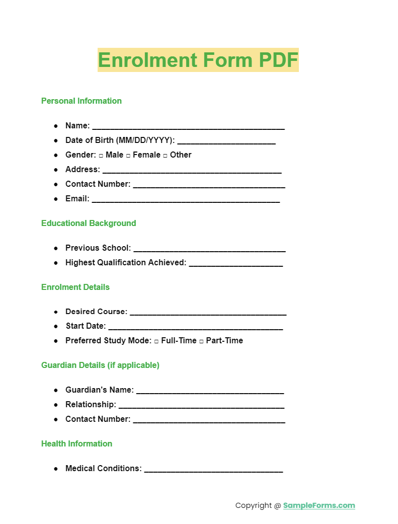 FREE 34+ Enrolment Form Samples, PDF, MS Word, Google Docs