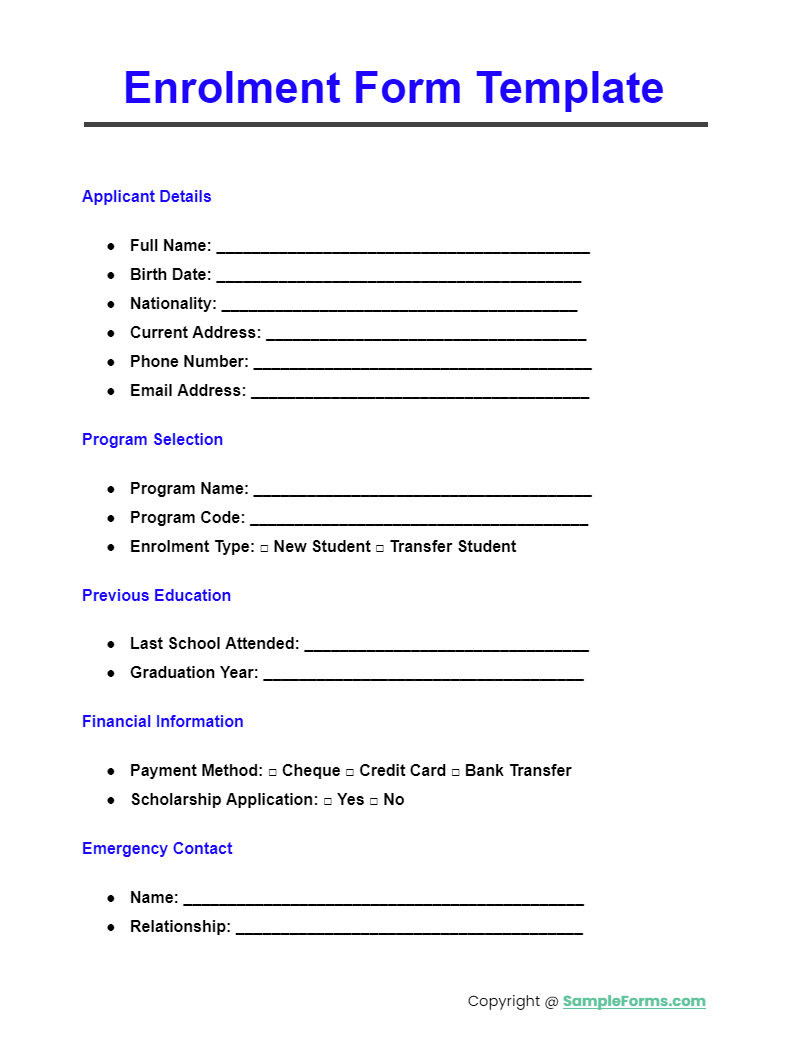 FREE 34+ Enrolment Form Samples, PDF, MS Word, Google Docs