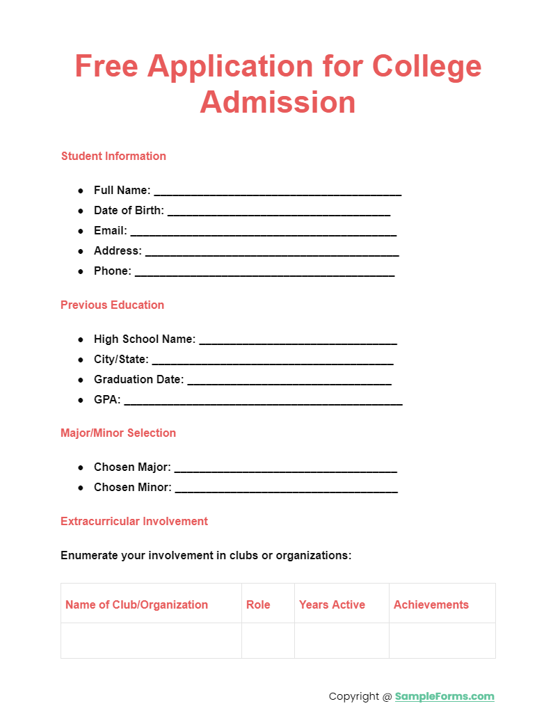 FREE 15+ College Application Form Samples, PDF, MS Word, Google Docs
