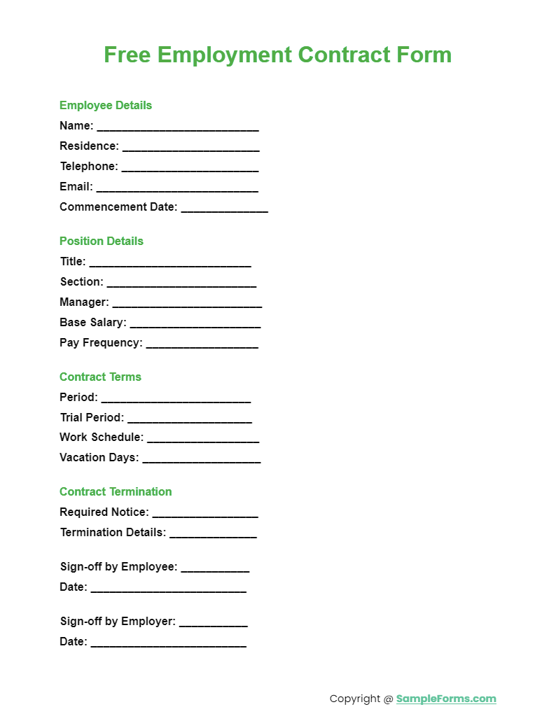 FREE 16+ Employment Contract Form Samples, PDF, MS Word, Google Docs, Excel