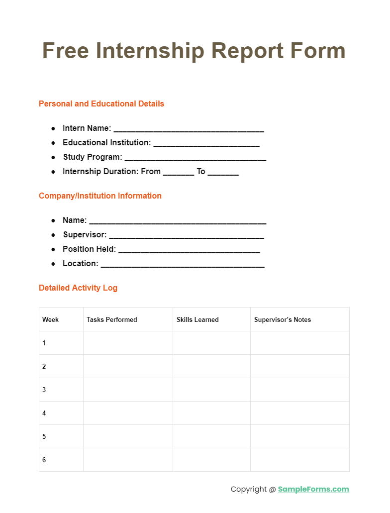 FREE 11+ Internship Report Form Samples, PDF, MS Word, Google Docs