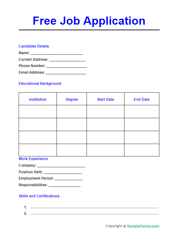 FREE 10+ Sample Job Application Form Samples, PDF, MS Word, Google Docs