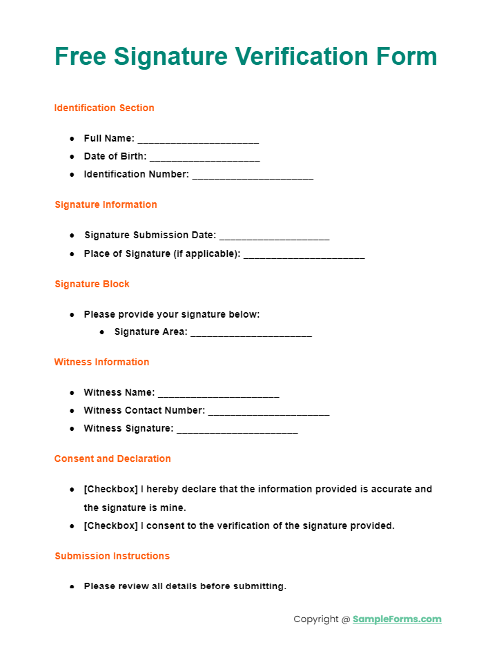 Free 13+ Signature Verification Form Samples, PDF, MS Word, Google Docs,