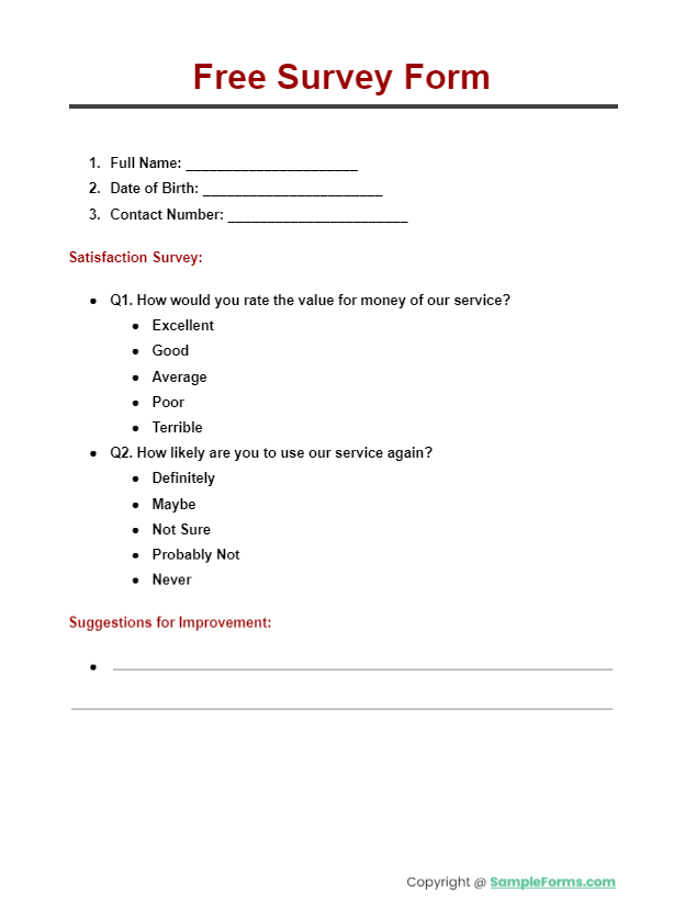 FREE 19+ Survey Form Samples, PDF, MS Word, Google Docs, Excel