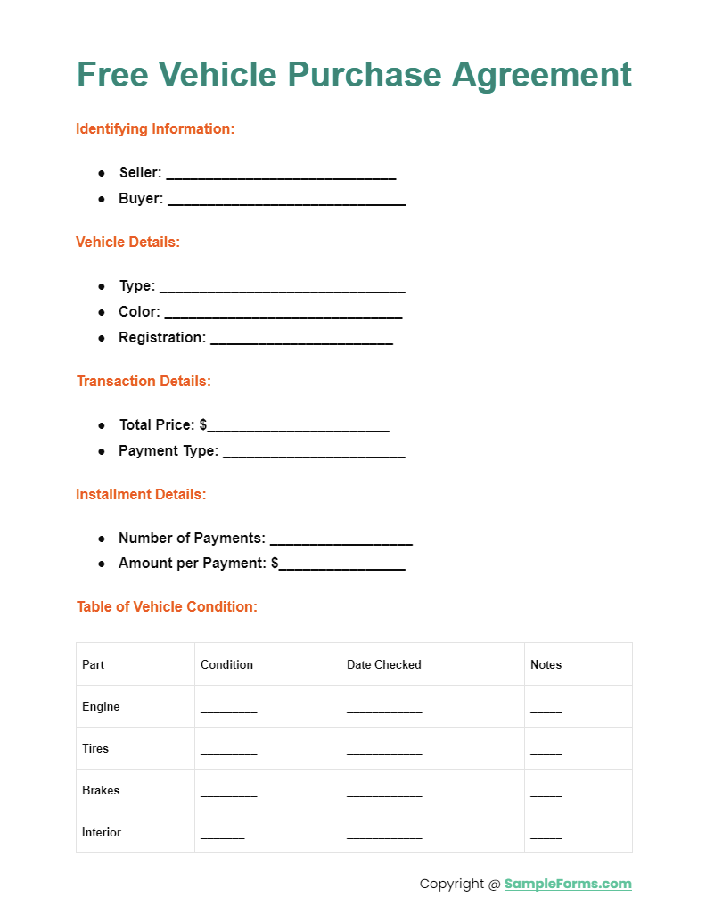FREE 11+ Vehicle Purchase Agreement Samples, PDF, MS Word, Google Docs