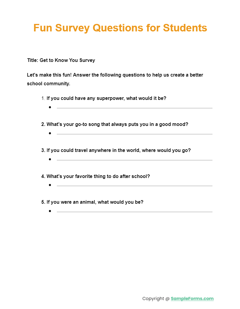 FREE 14+ Survey Questions for Students Samples, PDF, MS Word, Google Docs