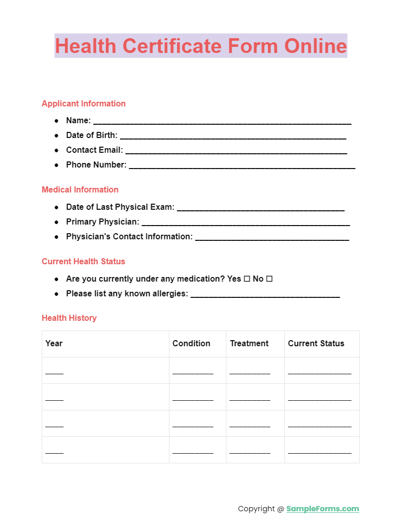 FREE 13+ Health Certificate Form Samples, PDF, MS Word, Google Docs, Excel
