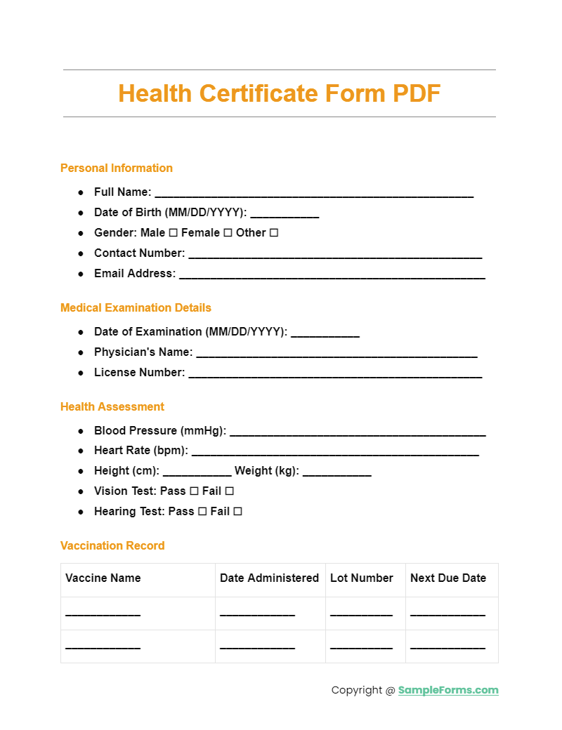 FREE 13+ Health Certificate Form Samples, PDF, MS Word, Google Docs, Excel