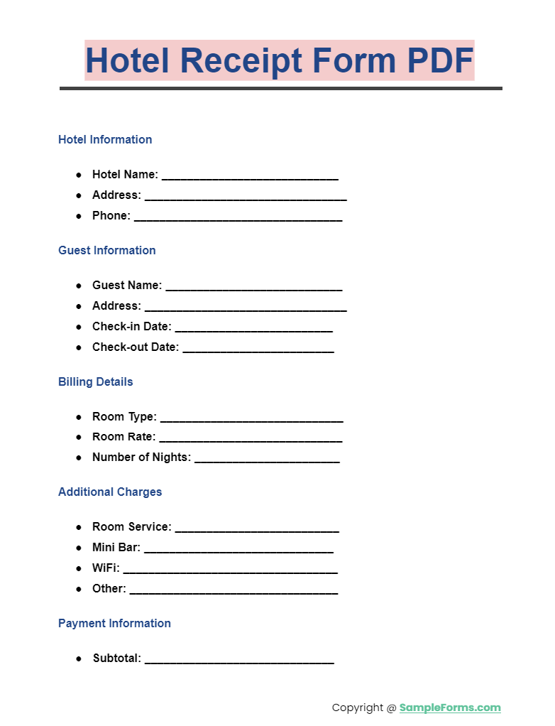 FREE 9+ Hotel Receipt Form Samples, PDF, MS Word, Google Docs