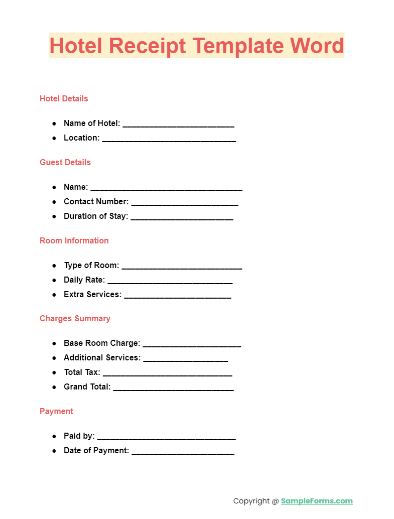 FREE 9+ Hotel Receipt Form Samples, PDF, MS Word, Google Docs