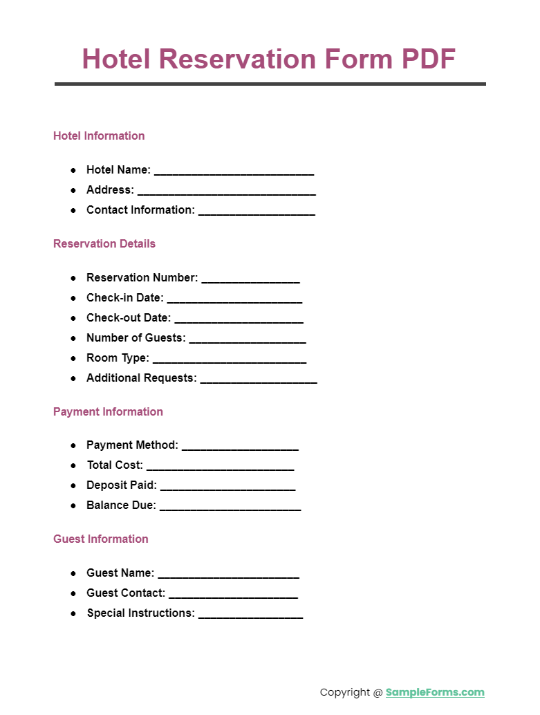 FREE 14+ Hotel Reservation Form Sample PDF, MS Word, Google Docs, Excel