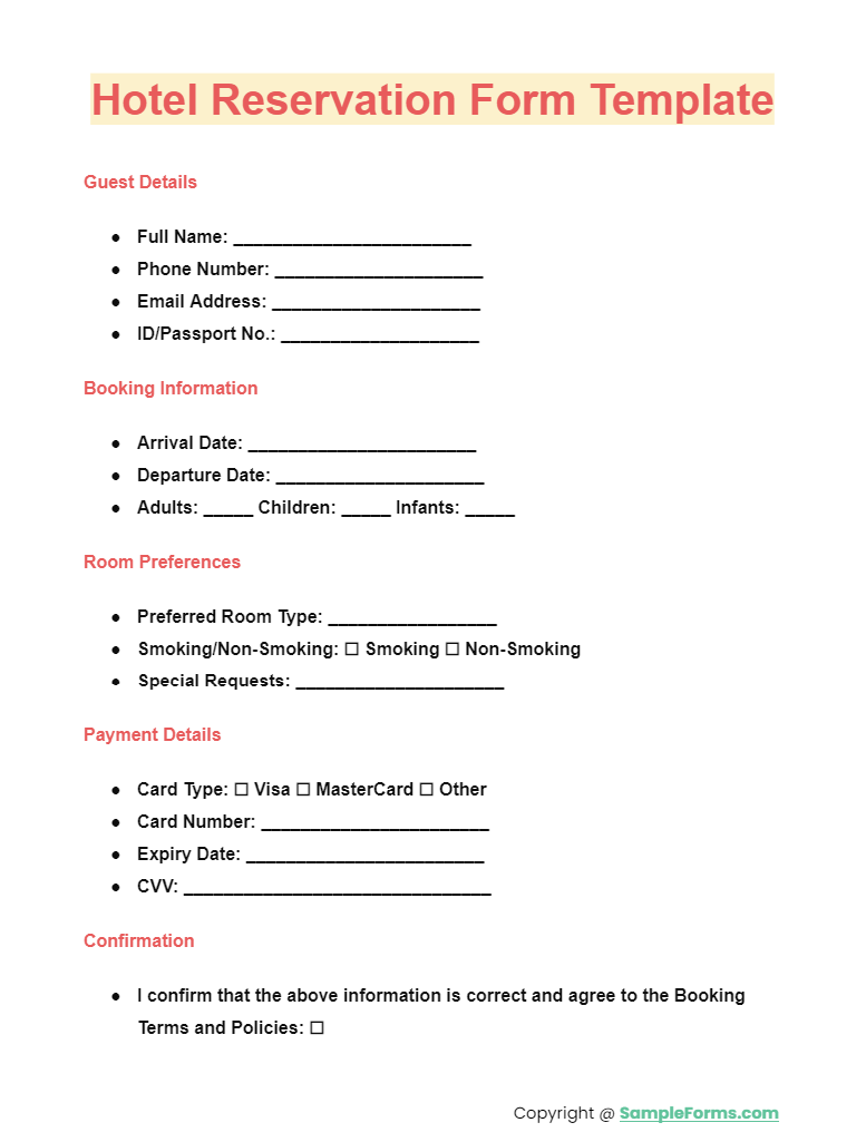 FREE 14+ Hotel Reservation Form Sample PDF, MS Word, Google Docs, Excel