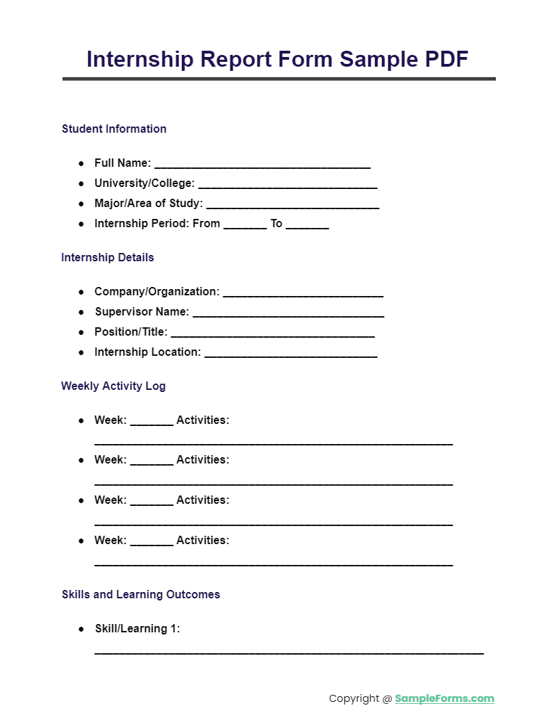 FREE 11+ Internship Report Form Samples, PDF, MS Word, Google Docs