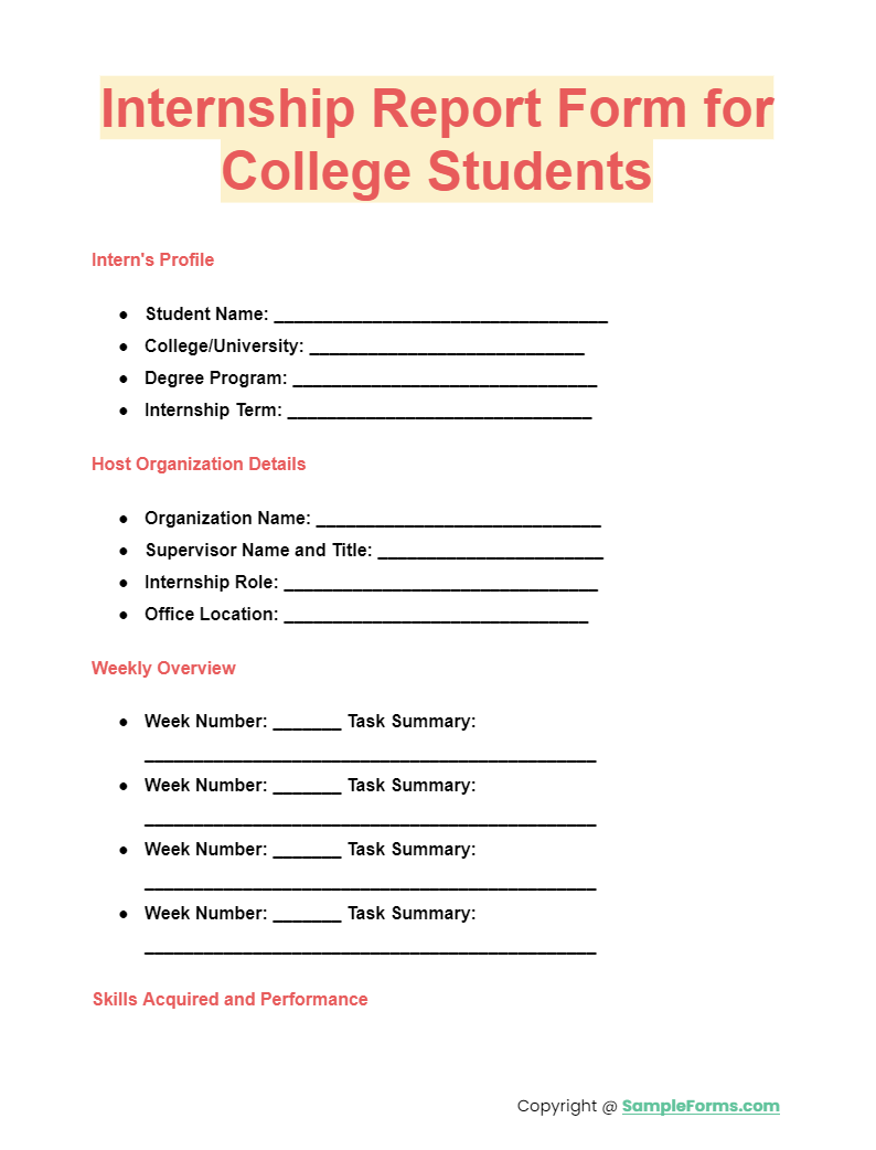 FREE 11+ Internship Report Form Samples, PDF, MS Word, Google Docs