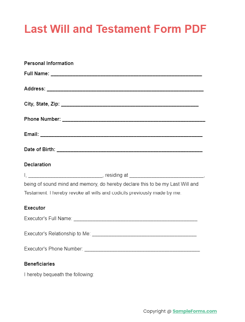 FREE 10+ Last Will and Testament Form Samples, PDF, MS Word, Google Docs