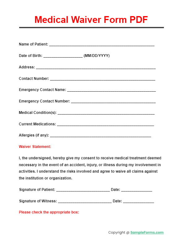 FREE 14+ Medical Waiver Form Samples, PDF, MS Word, Google Docs, Excel