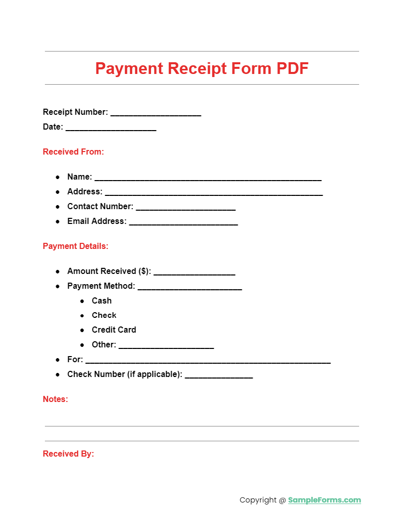 FREE 11+ Payment Receipt Form Samples, PDF, MS Word, Google Docs, Excel