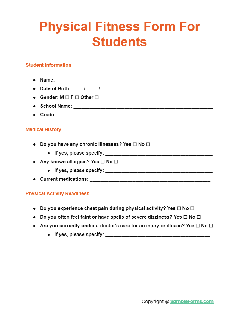 FREE 13+ Physical Fitness Form Samples, PDF, MS Word, Google Docs