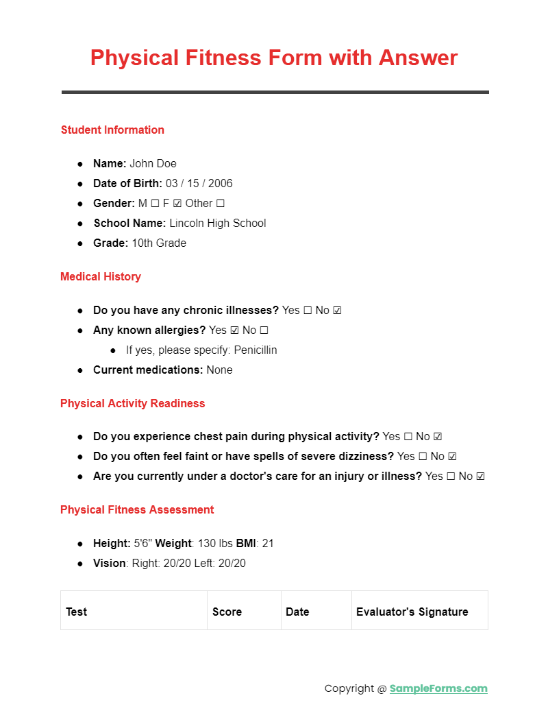 FREE 13+ Physical Fitness Form Samples, PDF, MS Word, Google Docs