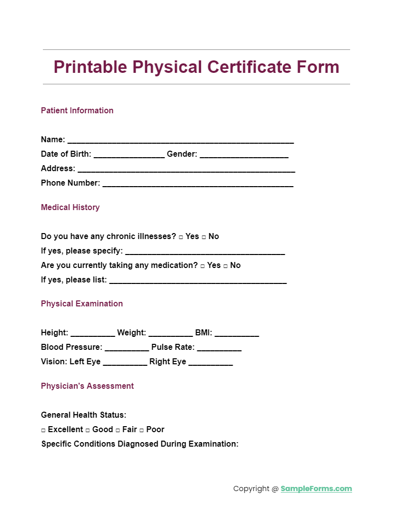 FREE 11+ Physical Certificate Form Samples, PDF, MS Word, Google Docs