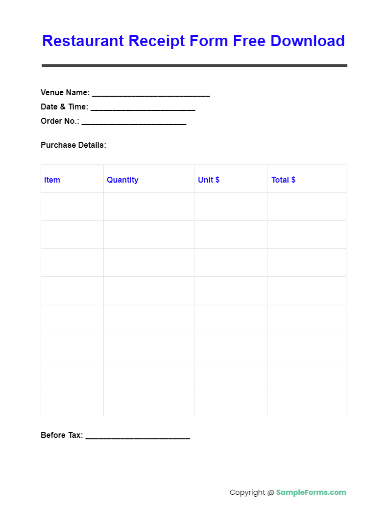 FREE 13+ Restaurant Receipt Form Samples, PDF, MS Word, Google Docs Excel