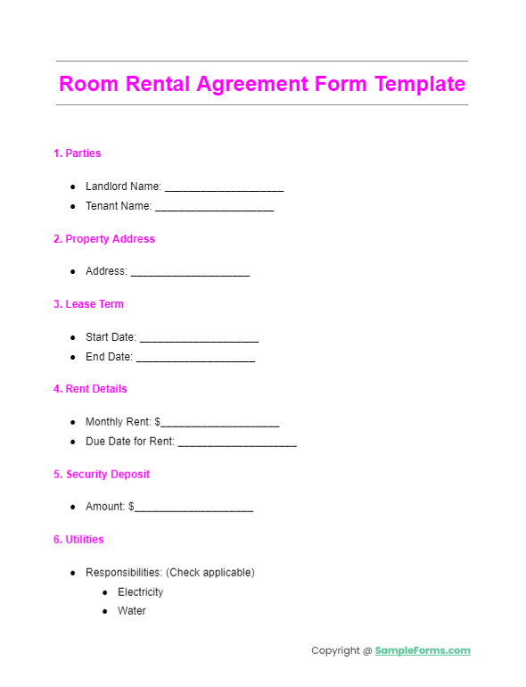 FREE 13+ Room Rental Agreement Form Samples, PDF, MS Word, Google Docs
