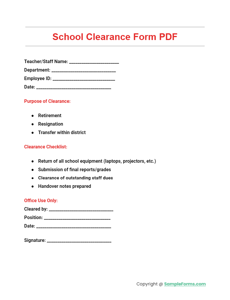 FREE 14+ School Clearance Form Samples, PDF, MS Word, Google Docs, Excel