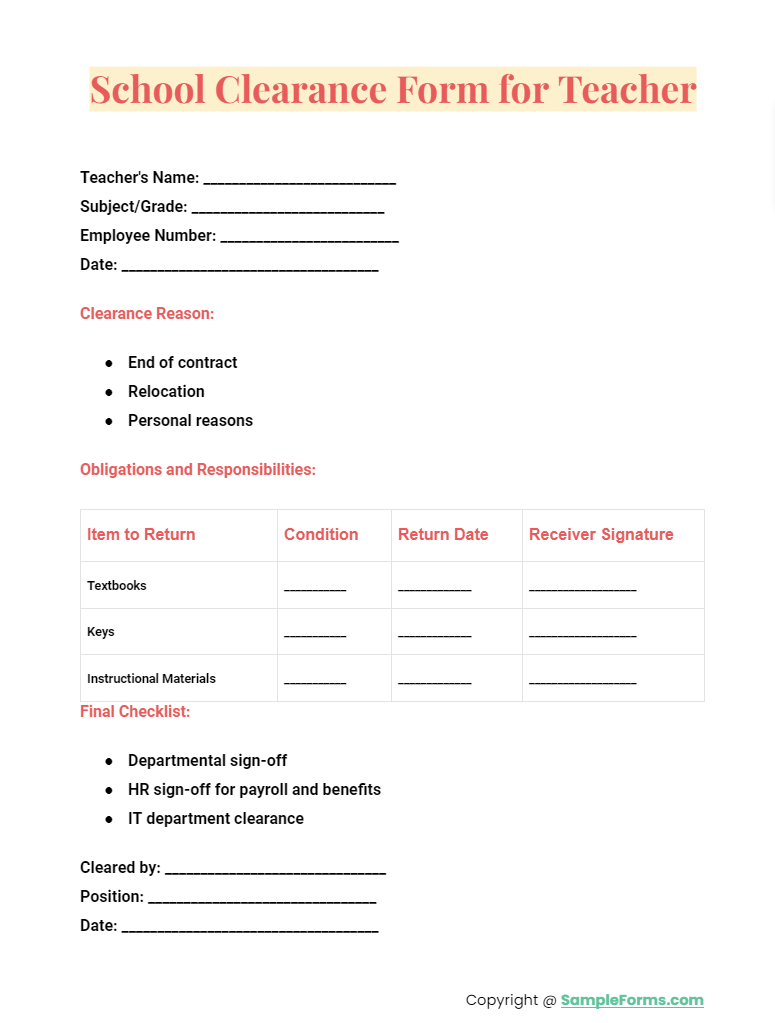 FREE 14+ School Clearance Form Samples, PDF, MS Word, Google Docs, Excel