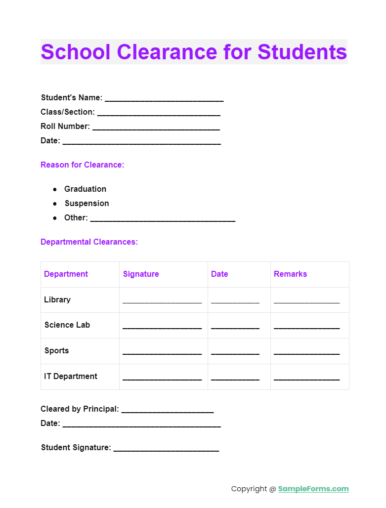FREE 14+ School Clearance Form Samples, PDF, MS Word, Google Docs, Excel