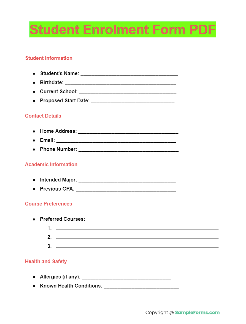 FREE 34+ Enrolment Form Samples, PDF, MS Word, Google Docs