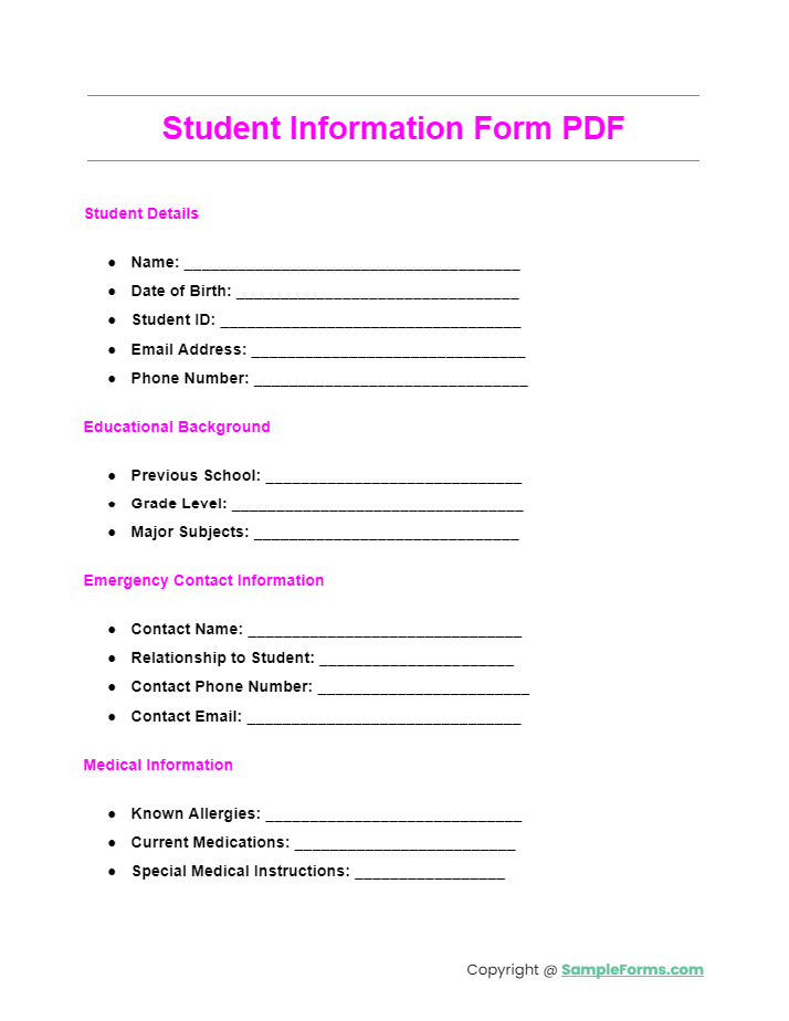FREE 18+ Student Information Form Samples, PDF, Word, Google Docs