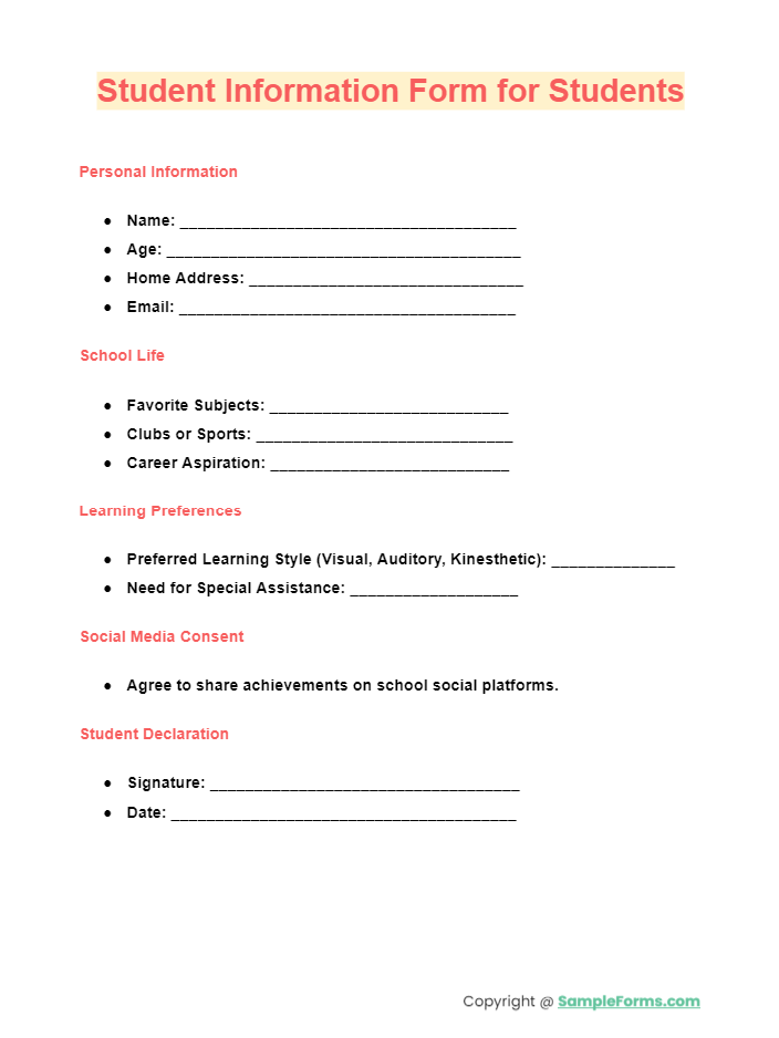 FREE 18+ Student Information Form Samples, PDF, Word, Google Docs