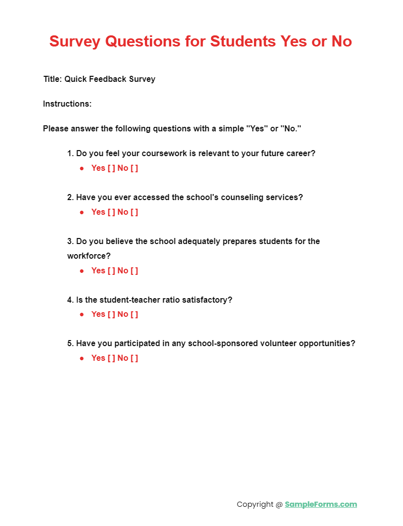 FREE 14+ Survey Questions for Students Samples, PDF, MS Word, Google Docs
