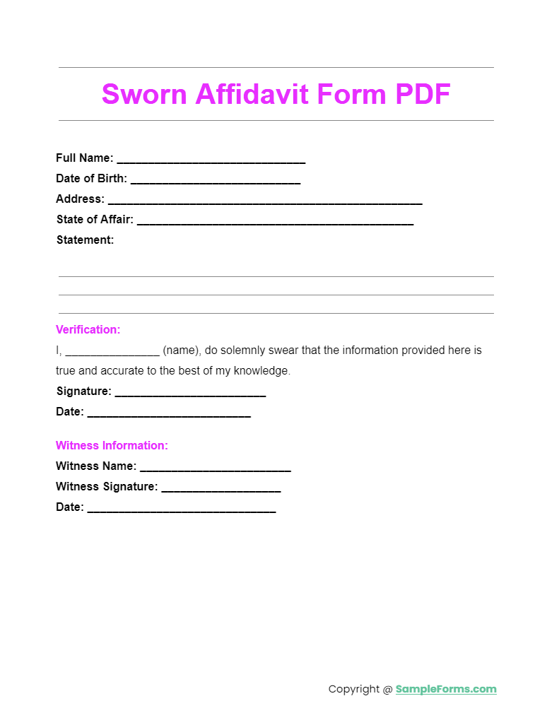 FREE 12+ Sworn Affidavit Form Samples, PDF, MS Word, Google Docs