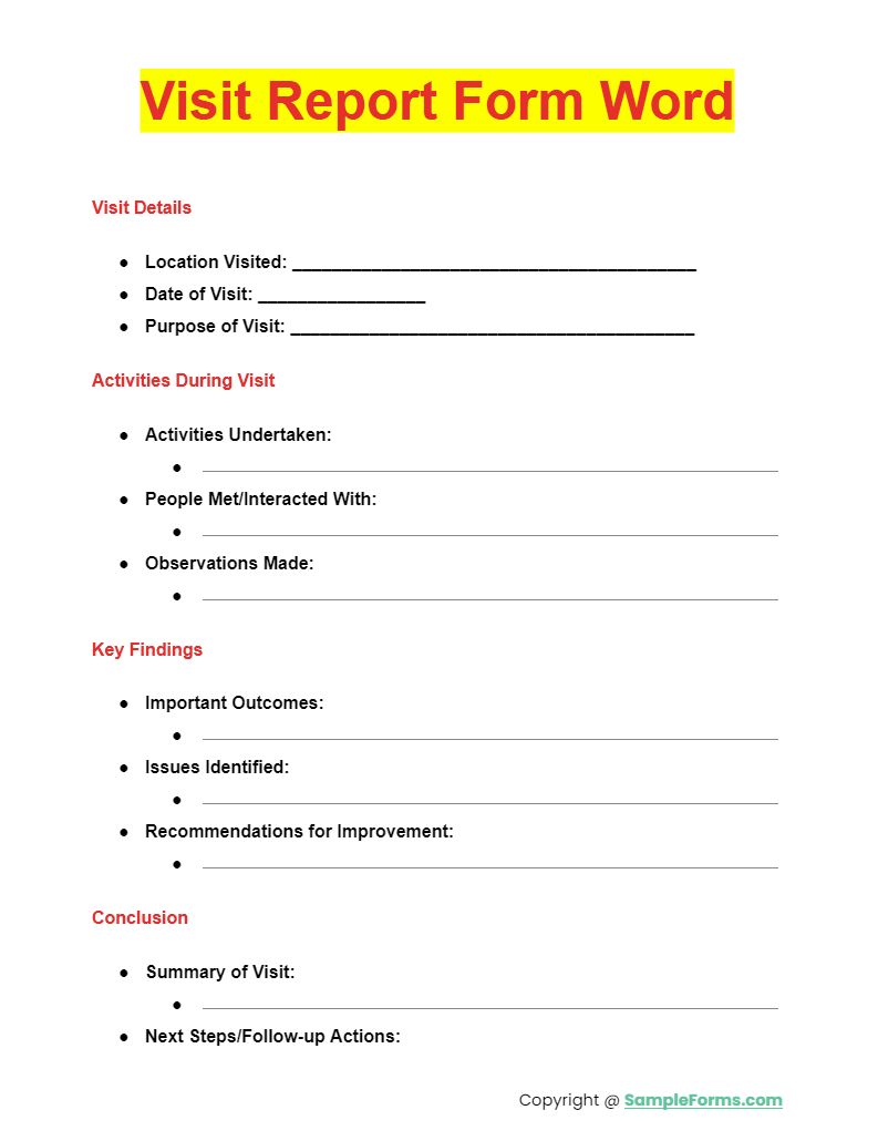 FREE 13+ Visit Report Form Samples, PDF, MS Word Google Docs