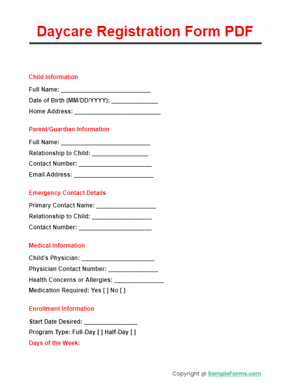 FREE 13+ Daycare Registration Form Samples, PDF, MS Word, Google Docs
