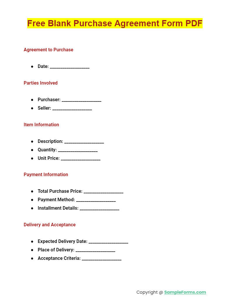 FREE 15+ Purchase Agreement Form Samples, PDF, MS Word, Google Docs
