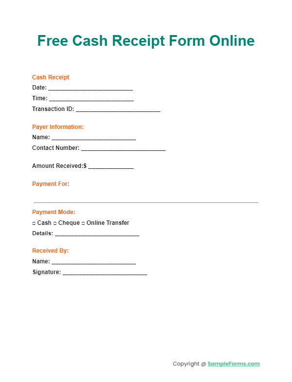 FREE 16+ Cash Receipt Form Samples, PDF, MS Word, Google Docs, Excel