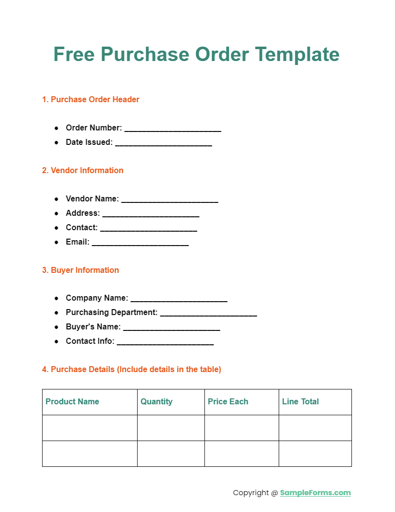 FREE 14+ Purchase Order Form Samples, PDF, MS Word, Google Docs, Excel