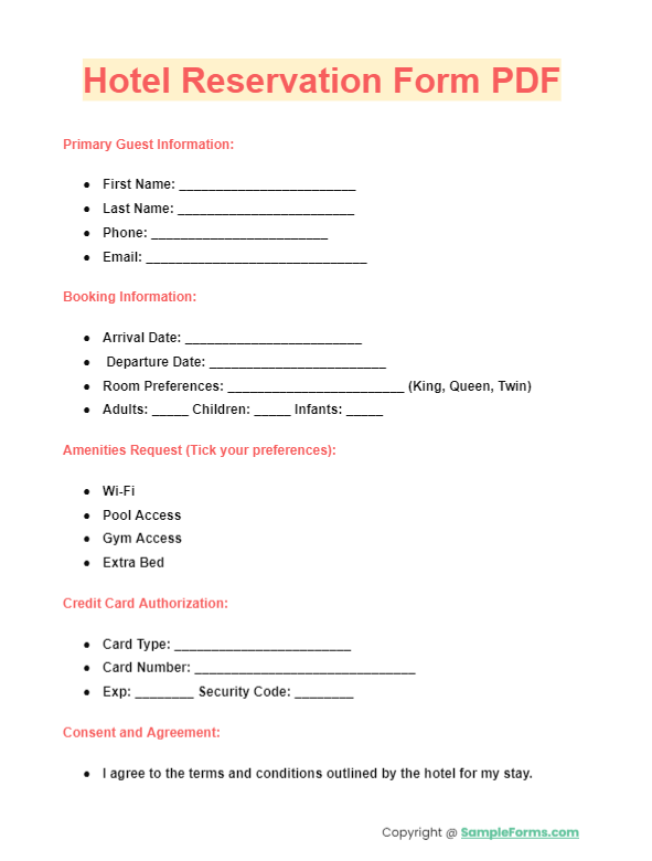 FREE 25+ Reservation Form PDF, MS Word, Google Docs, Excel