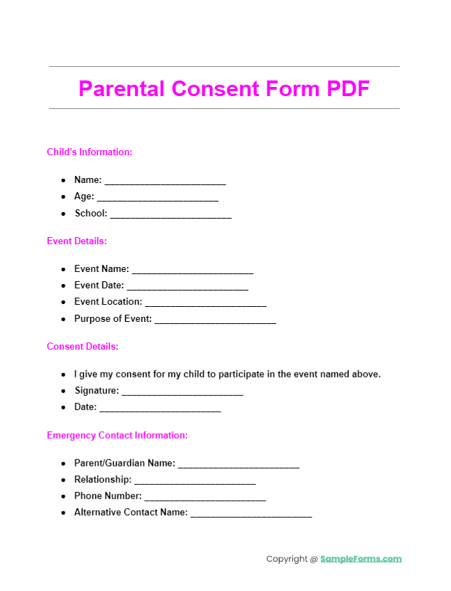FREE 15+ Parental Consent Form Samples, PDF, MS Word, Google Docs, Excel